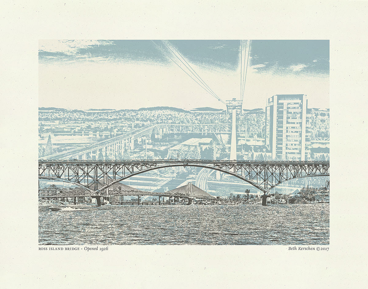 Portland Oregon Bridges -- Color Bridge Art Prints -- 8.5x11 & 11x14 ...